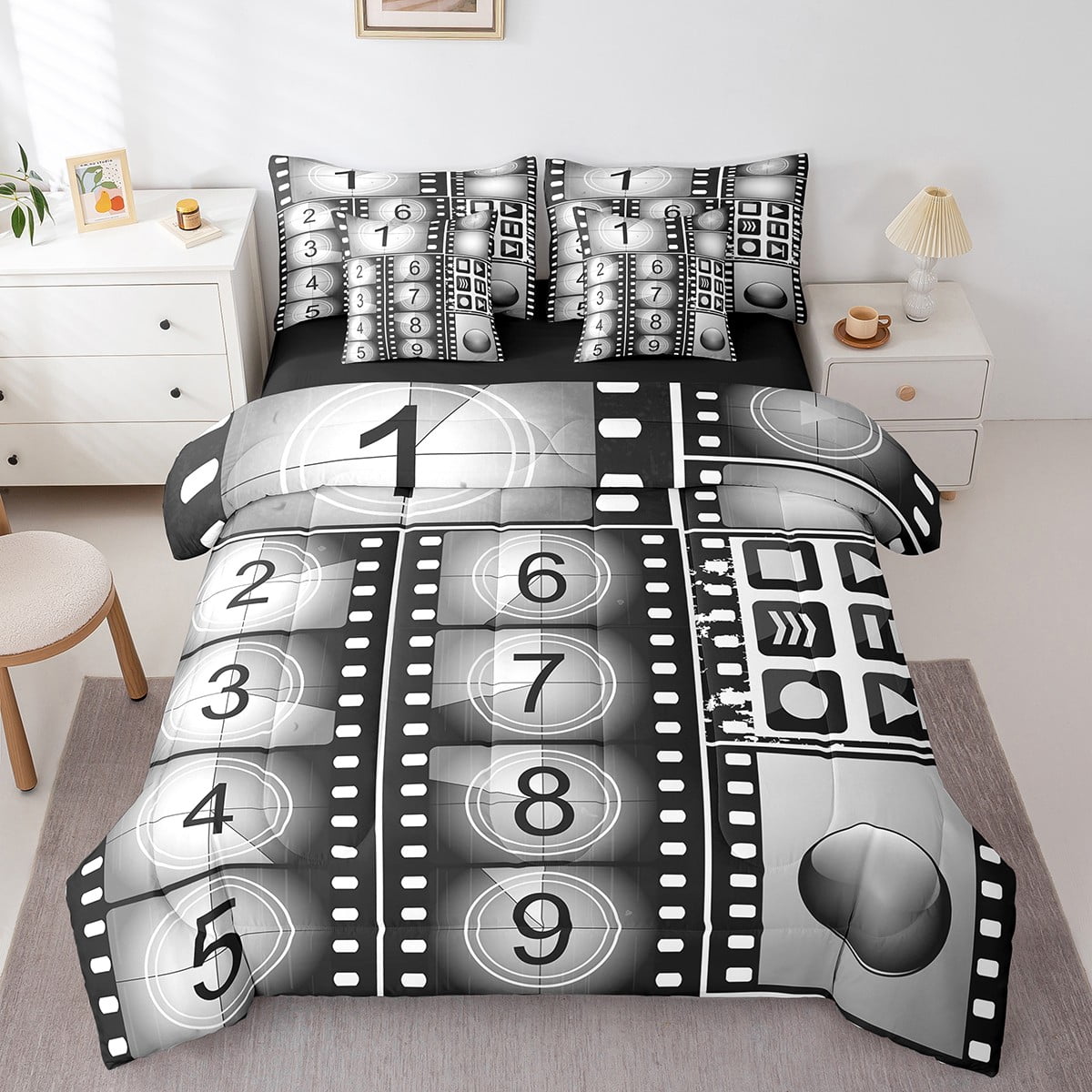 Movie Theater Decor Comforter Set 7 Piece Bed in a Bag Twin,Grunge ...