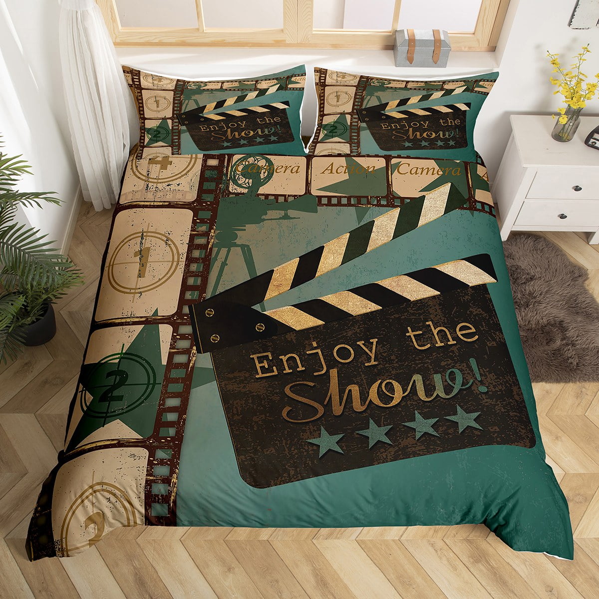 Movie Theater Decor Duvet Cover Family Movie Night Bedding Set Queen ...
