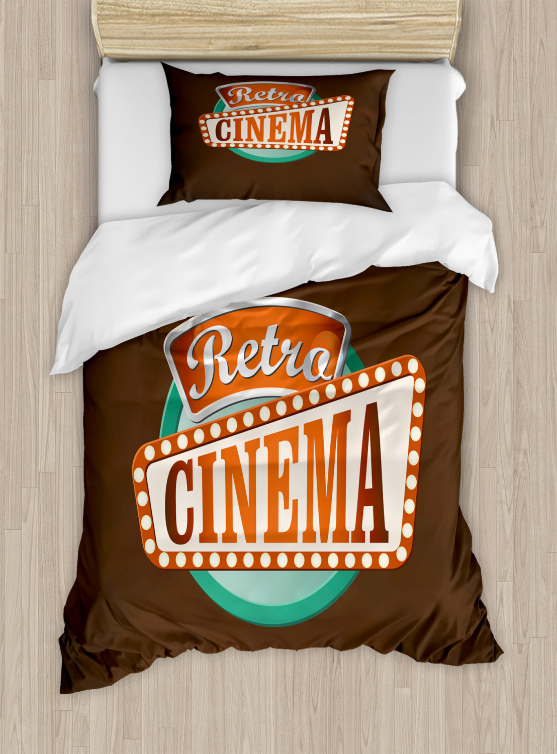 Movie Theater Duvet Cover Set Twin Size, Retro Style Cinema Sign Design ...