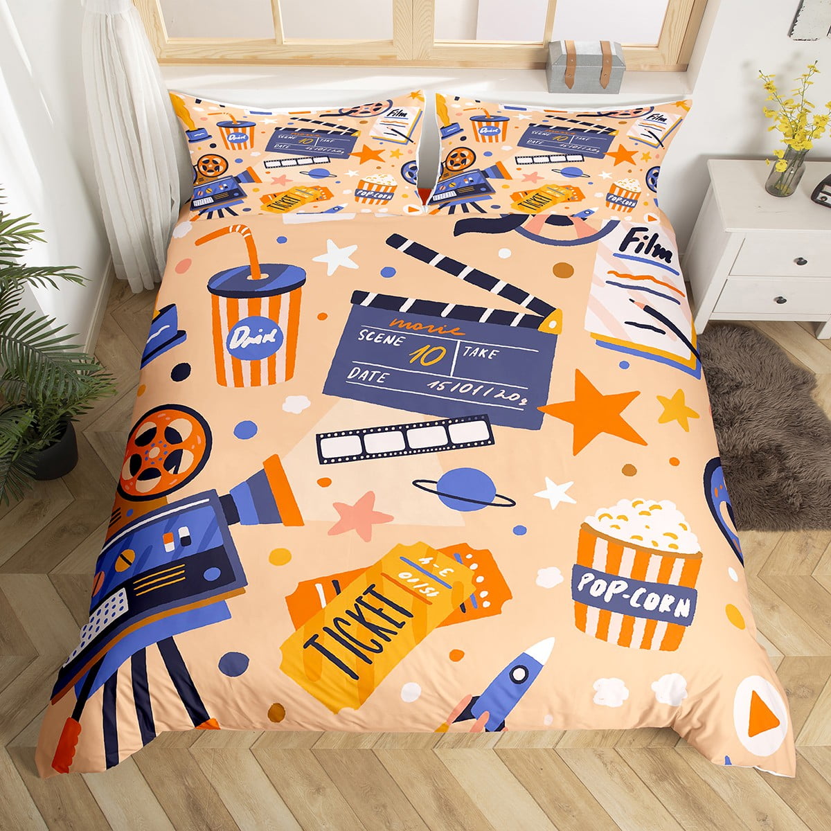 Movie Theater Duvet Cover Vintage Cinema Ticket Bedding Set for Boys ...