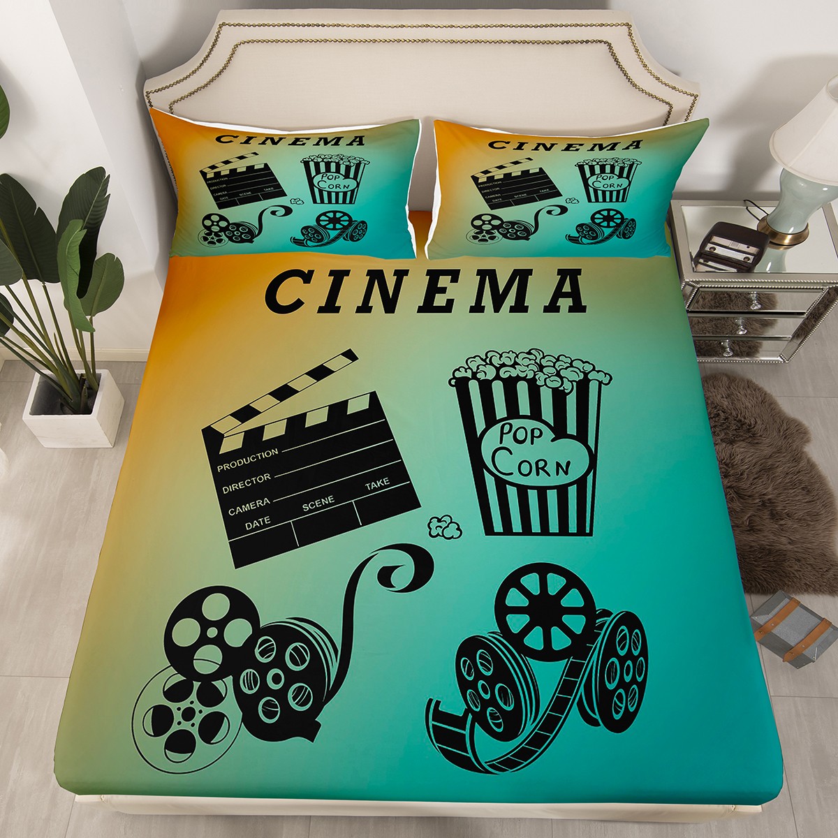 Movie Theater Fitted Sheet Queen Size, Vintage Cinema Bed Sheets Adults ...