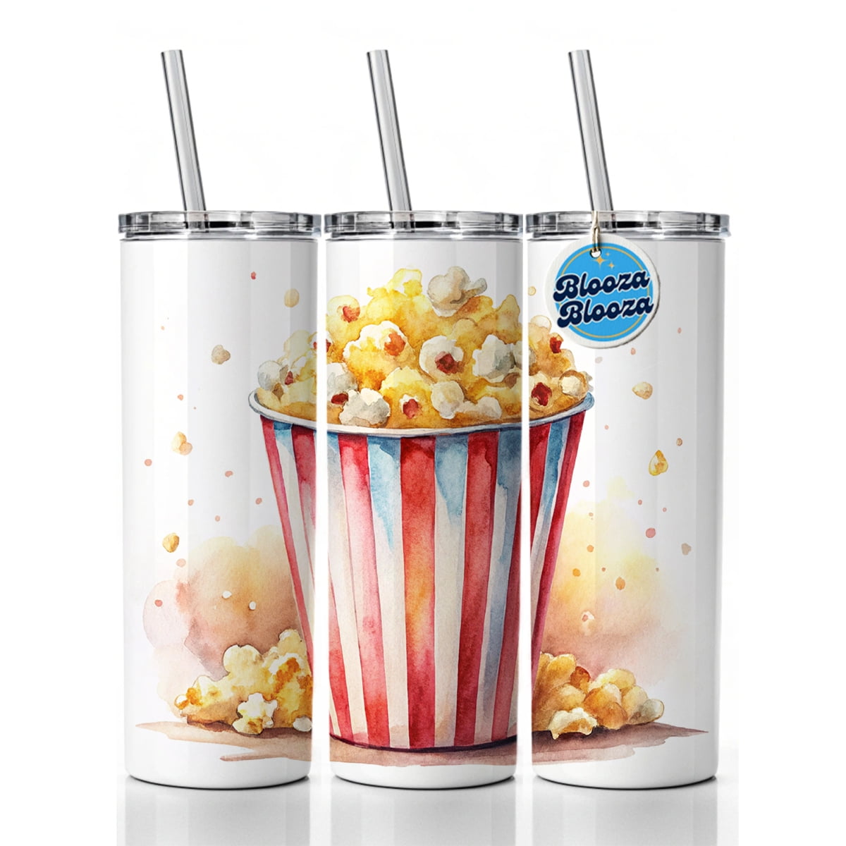 Movie Theater Popcorn Bucket Watercolor 20oz Insulated Water Bottle ...