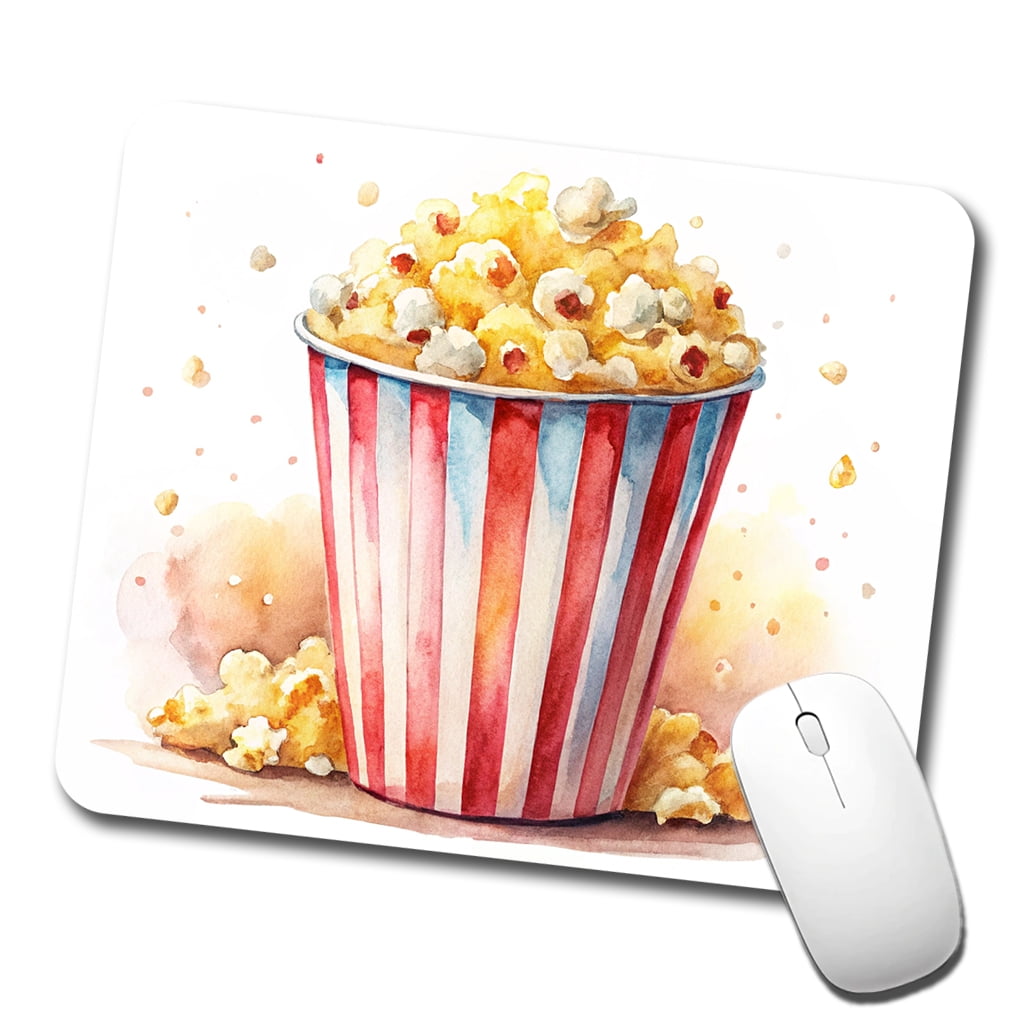 Movie Theater Popcorn Bucket Watercolor Mouse Pad Low Profile Gaming ...