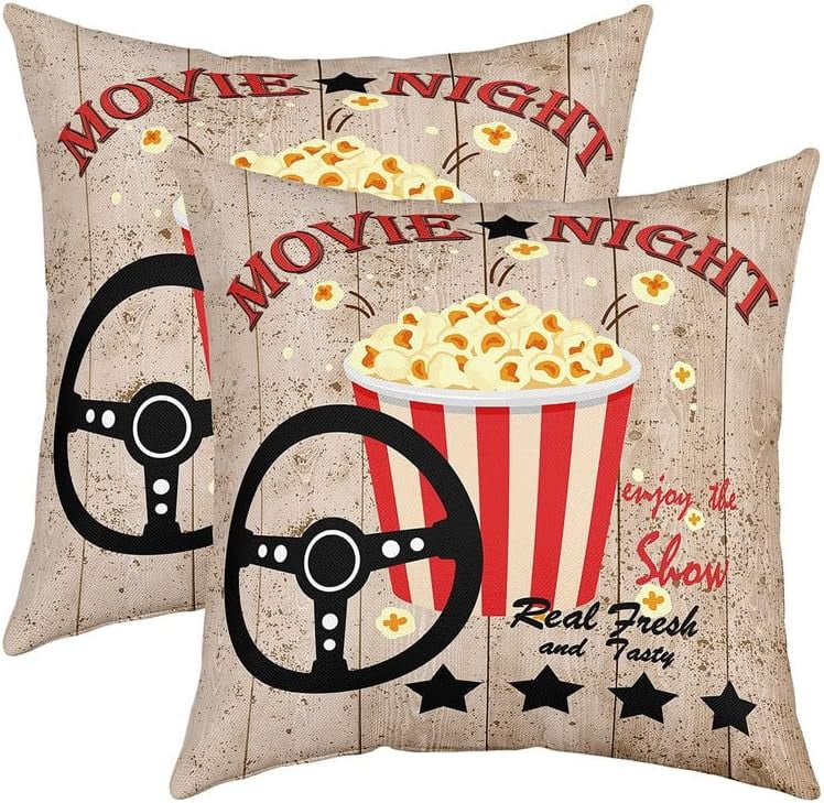 Movie Theater Reversible Throw Pillow Covers,Cinema Poster Design ...