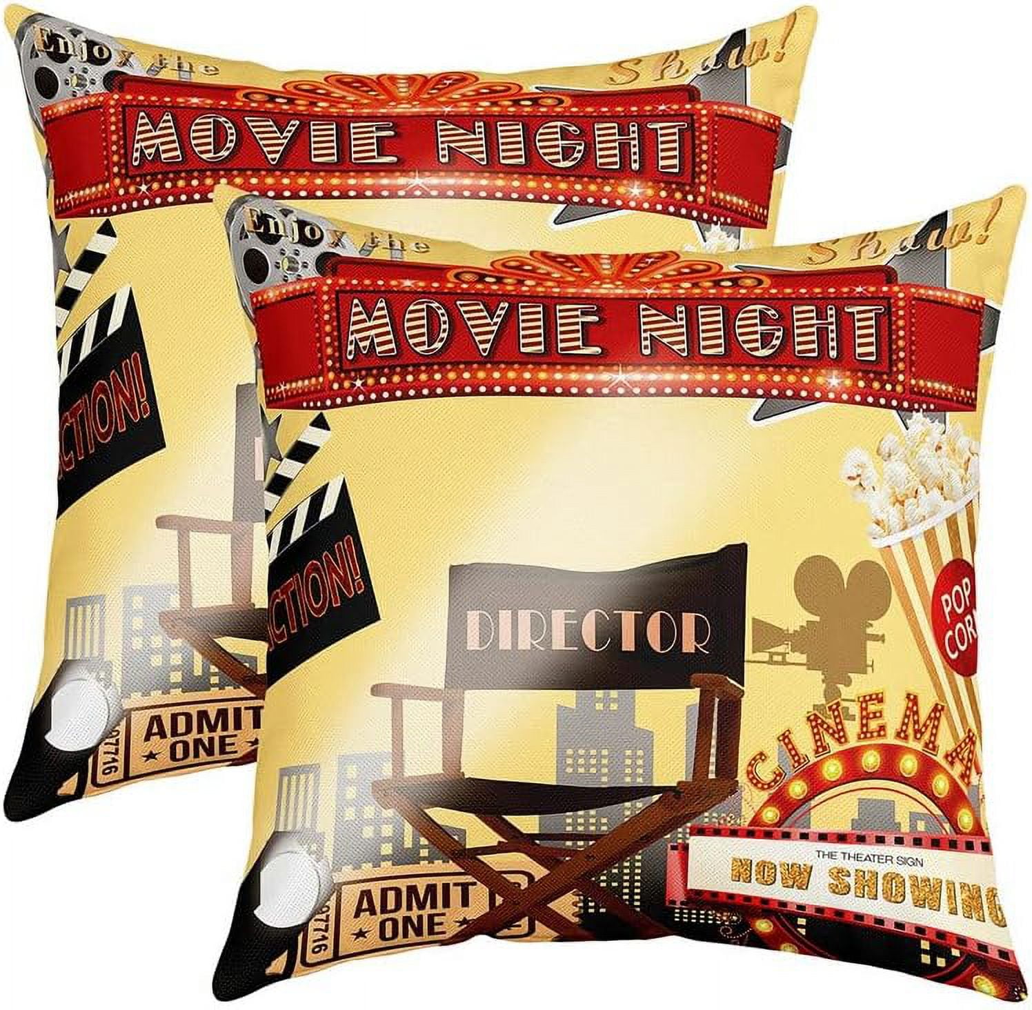Movie Theater Reversible Throw Pillow Covers Cinema Poster Pillow ...