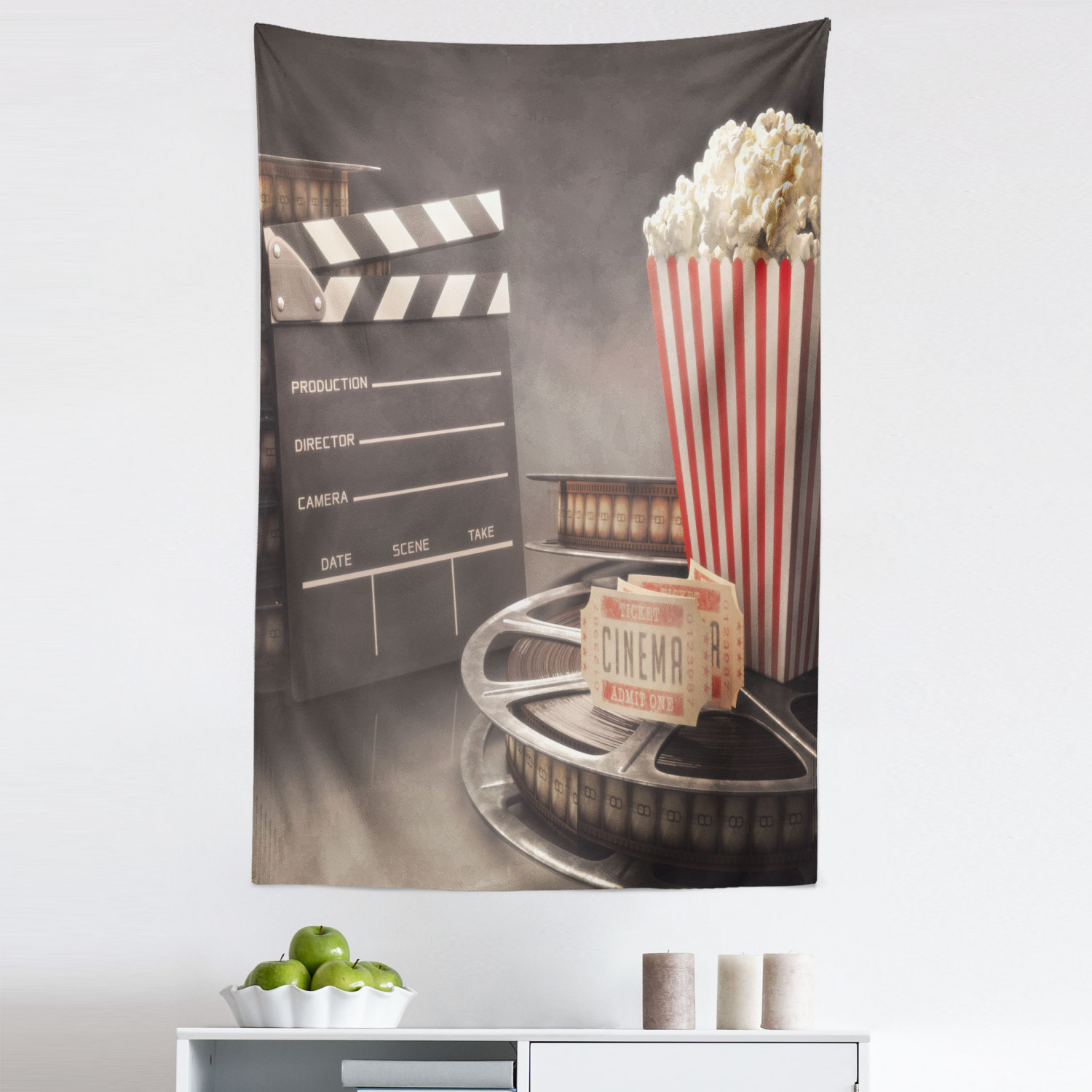 Movie Theater Tapestry, Old Fashion Entertainment Objects Related to ...