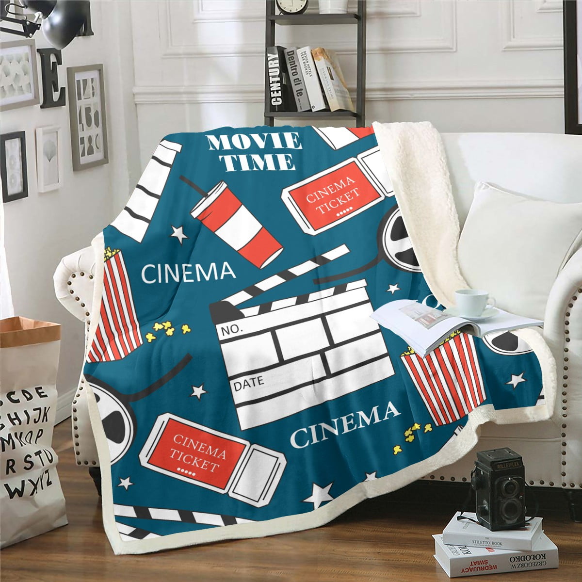 Movie Theme Decor Sherpa Blanket for Family Kids Home Movie Theater ...