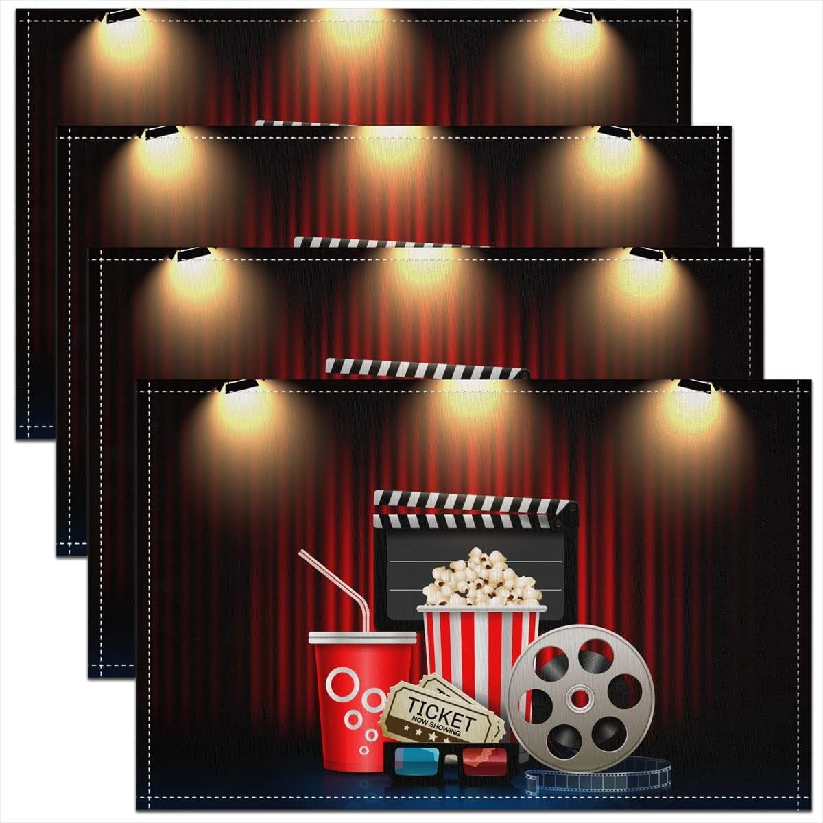 Movie Theme Placemats 12x18 Inch Tasty Food Cute Popcorn Cola Washable ...