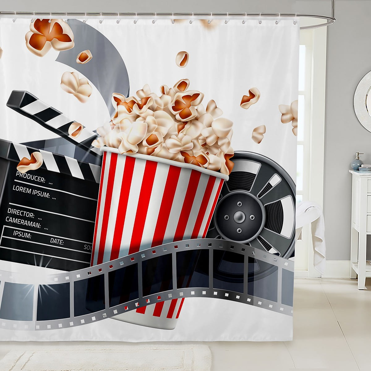 Movie Theme Shower Curtain for Boys Girls Family Home Theater Decor Bath Curtain, Popcorn ...