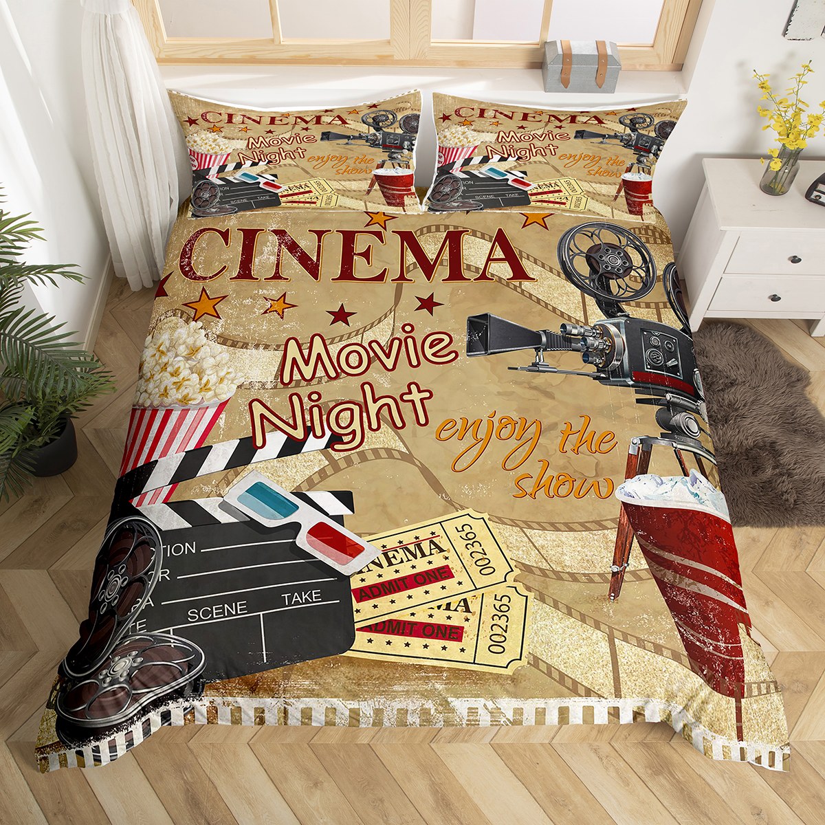 Movie Themed Bedding Set Queen for Boys Girls Family Vintage Cinema ...