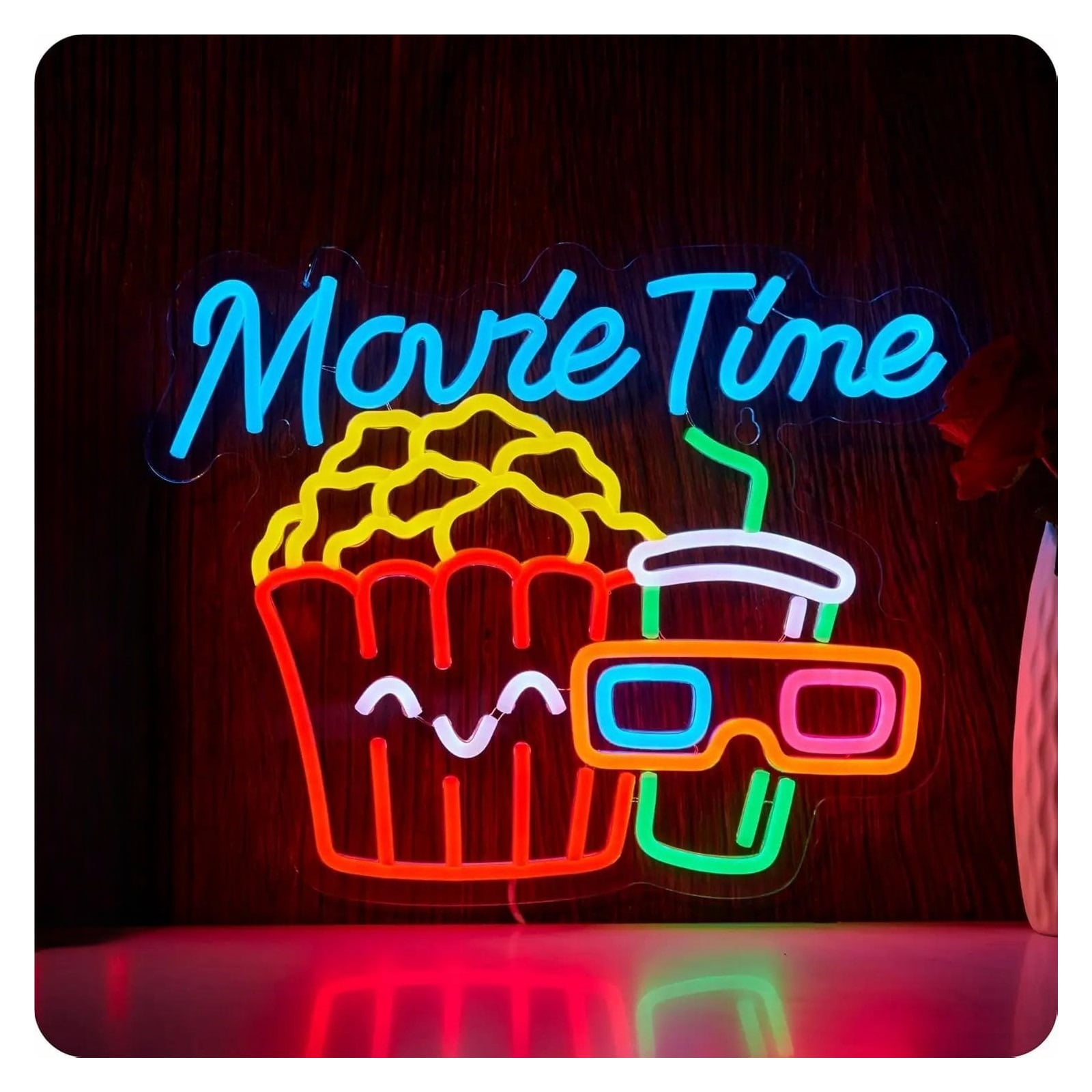Movie Time Neon Sign Popcorn Cinema LED Light Brightness Adjustable For ...
