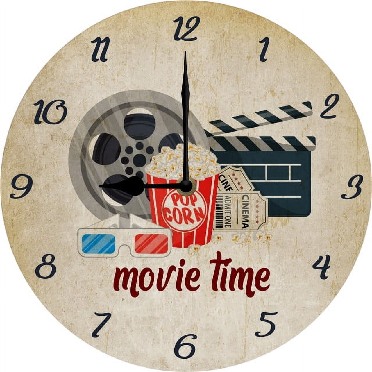 Movie Time Wall Clock Movie Theater Home Decor 10 Inches Silent Non ...