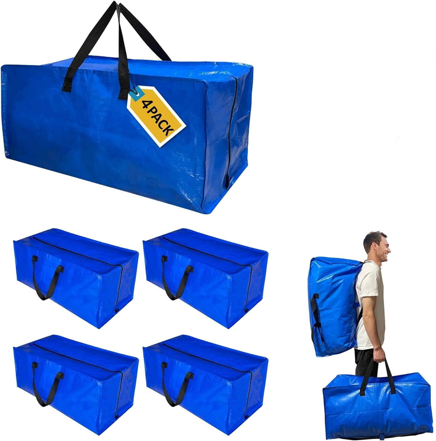 Moving Bags Heavy Duty Extra Large, Blue Moving Totes Bag with Zippers ...