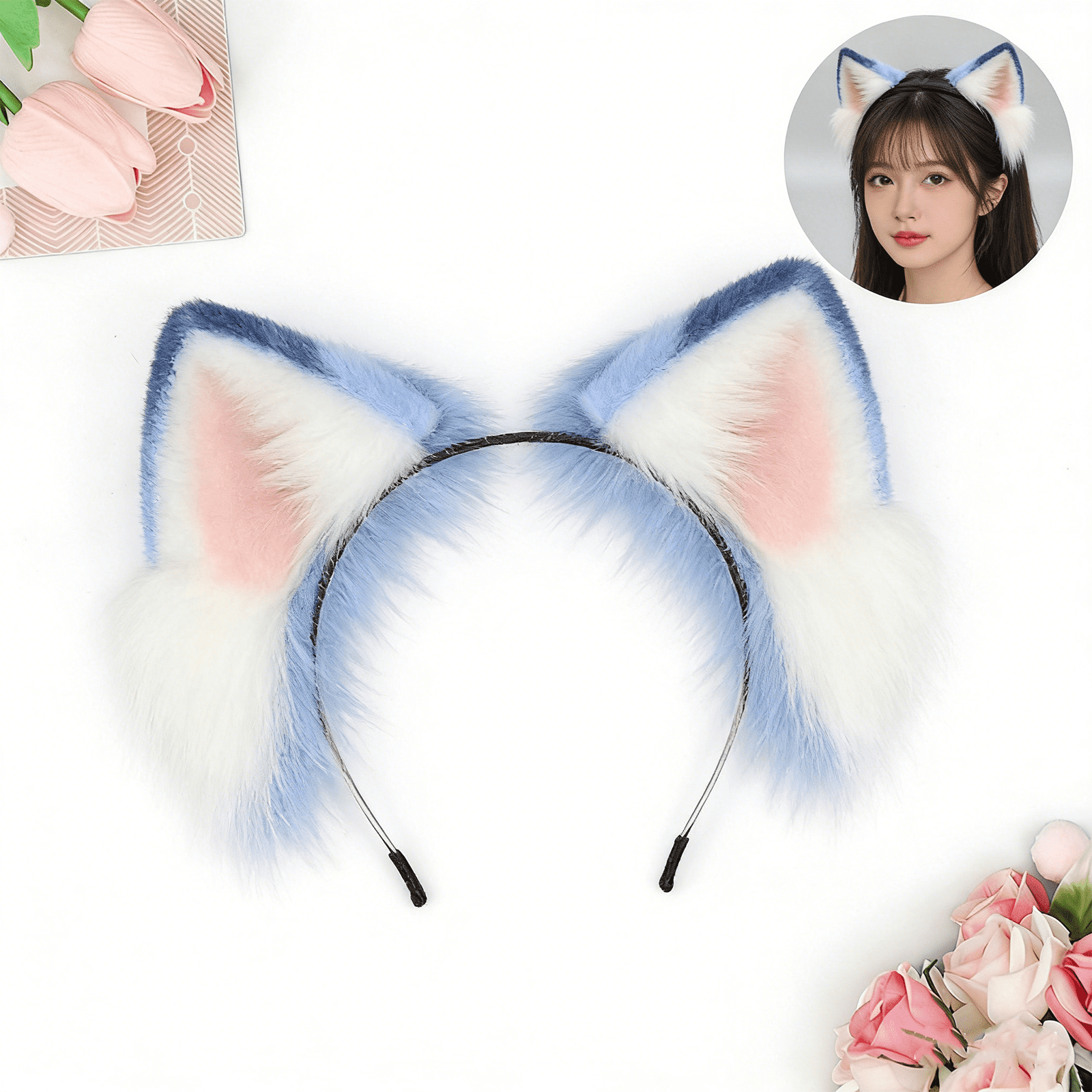 Moving Cat Ears Headband Rechargeable Animated Cat Ear Headband with ...
