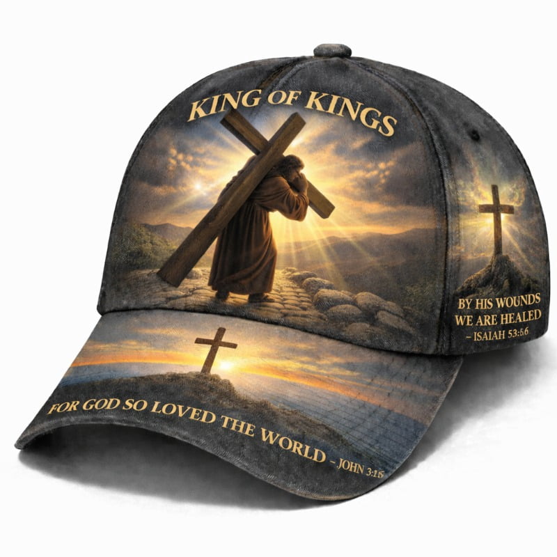 Moving Christian Baseball Cap Showing Jesus Carrying Cross King of ...