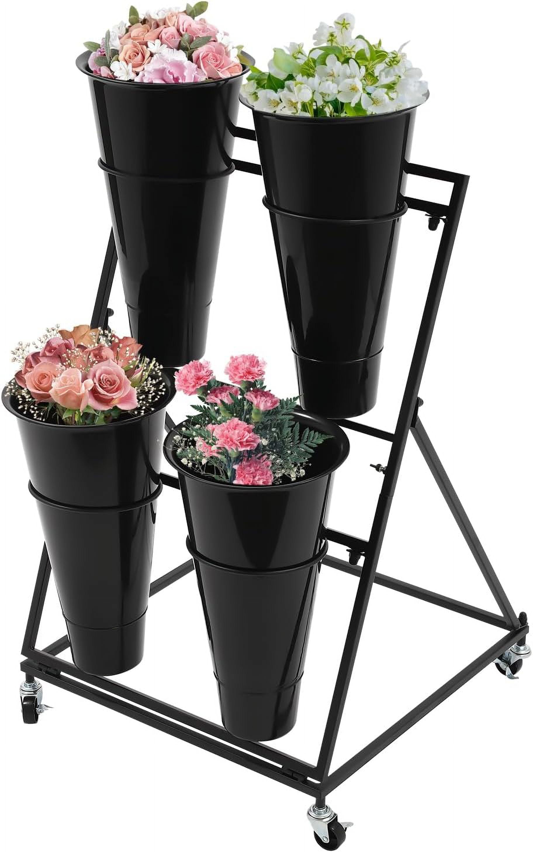 Moving Flower Bucket Stand with Wheels, Metal Flower Display Stand for ...