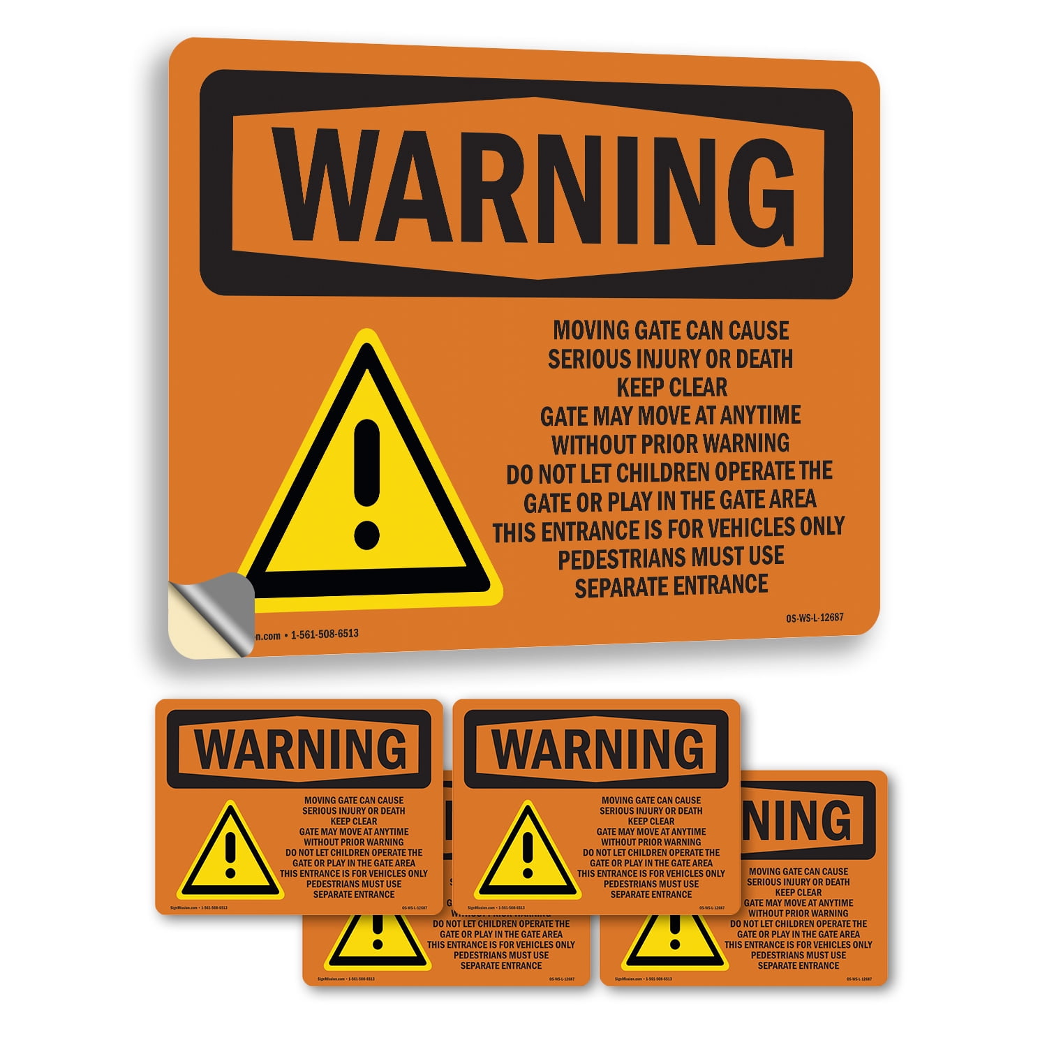 Moving Gate Can Cause Serious Injury OSHA WARNING Vinyl Decal Label 7 ...