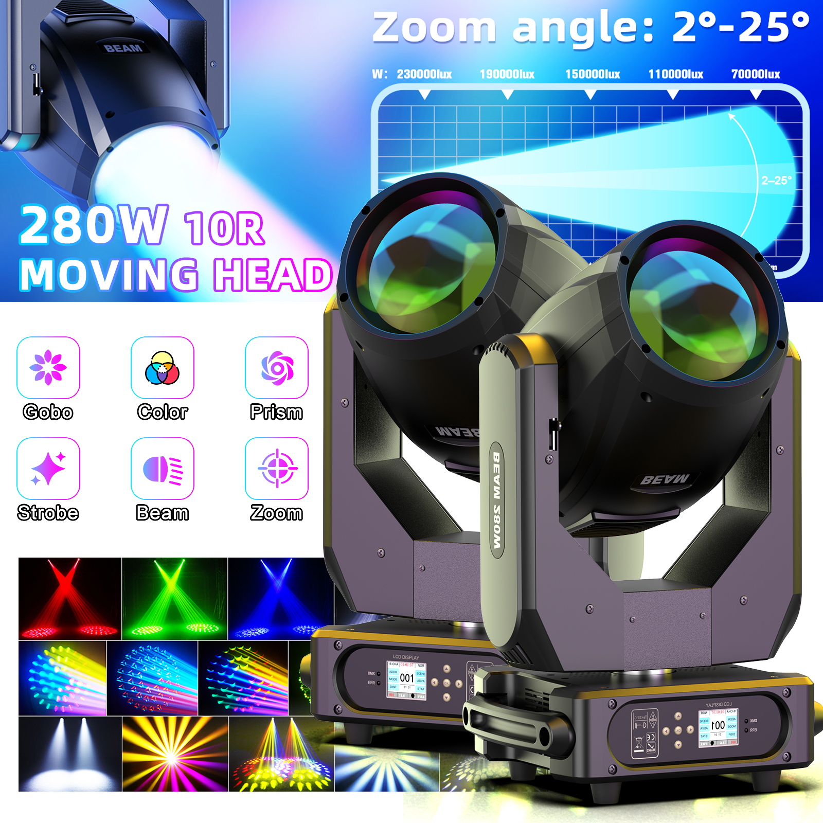 Moving Head Stage Lights 380W 10R Blub 14 Gobos 14 Colors Beam/Frost ...