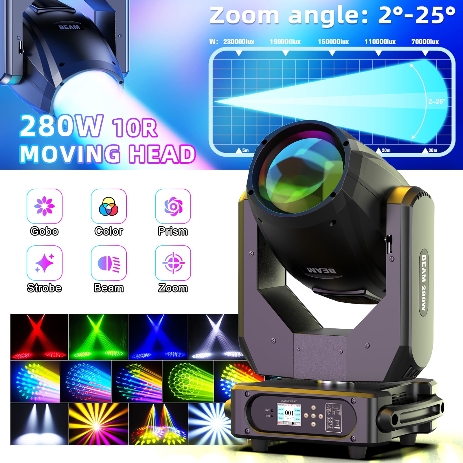 Moving Head Stage Lights 380W 10R Blub 14 Gobos 14 Colors Beam/Frost ...