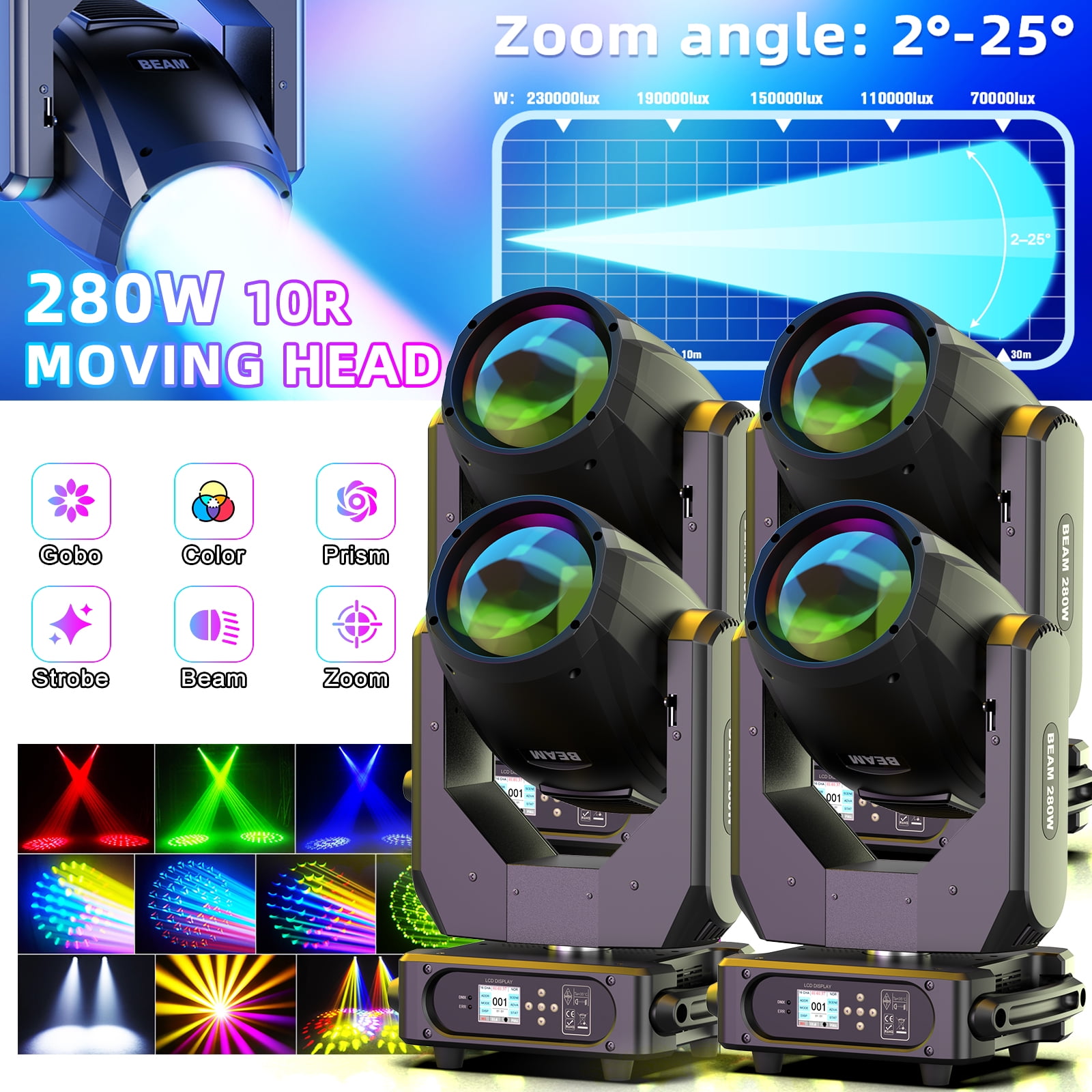 Moving Head Stage Lights 380W 10R Blub 14 Gobos 14 Colors Beam/Frost ...