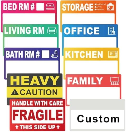 Moving Labels for Boxes, 10 Color Coded Moving Stickers with Large ...