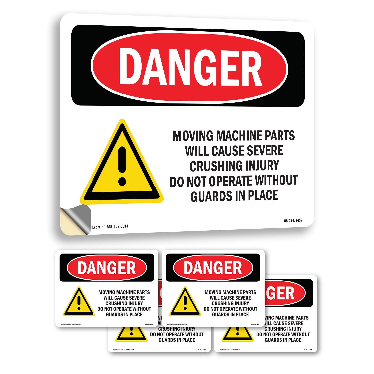 Moving Machine Parts Will Cause Crushing OSHA Danger Vinyl Decal Label ...