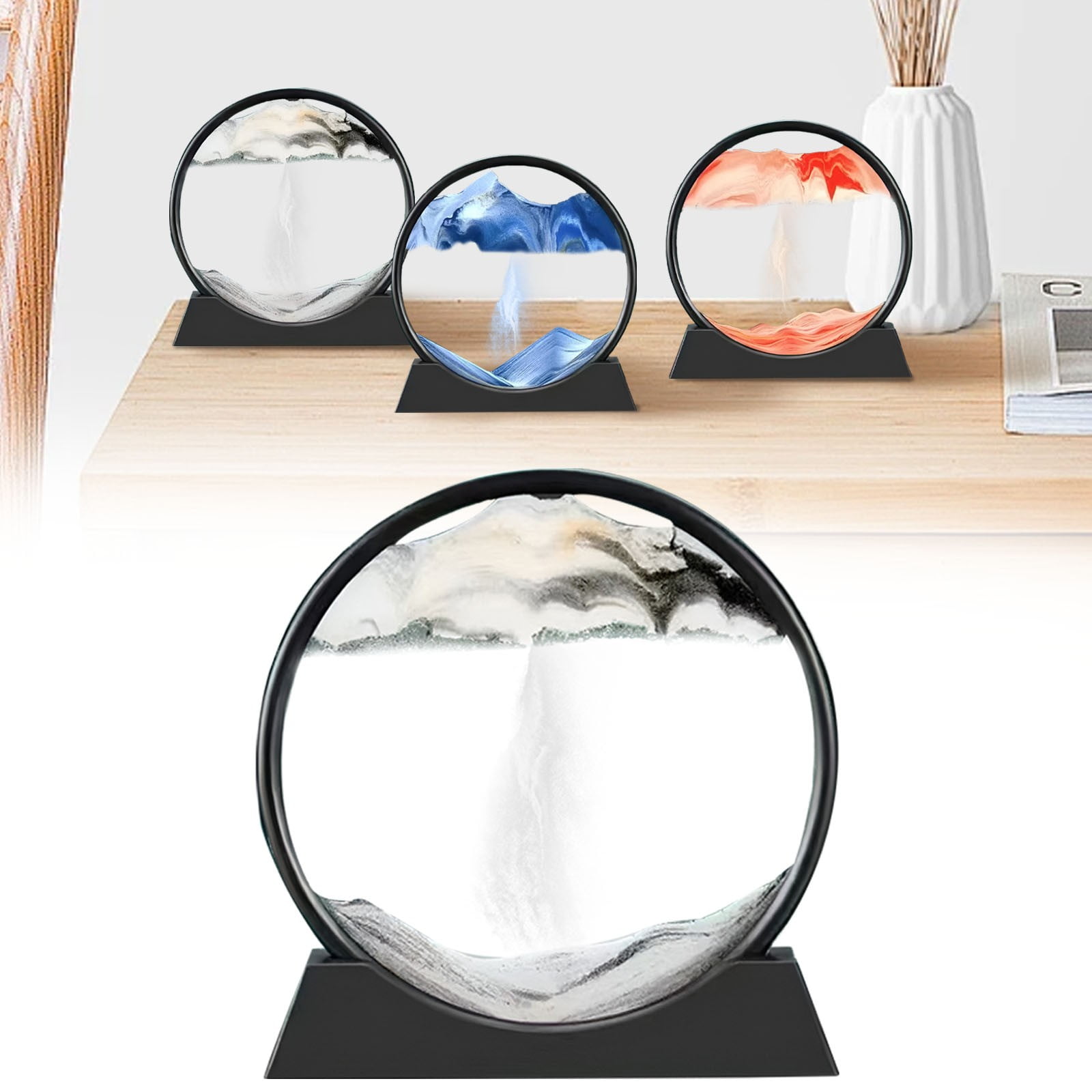 Moving Sand Art Picture, Liquid Motion Round Glass 3D Deep Sea ...