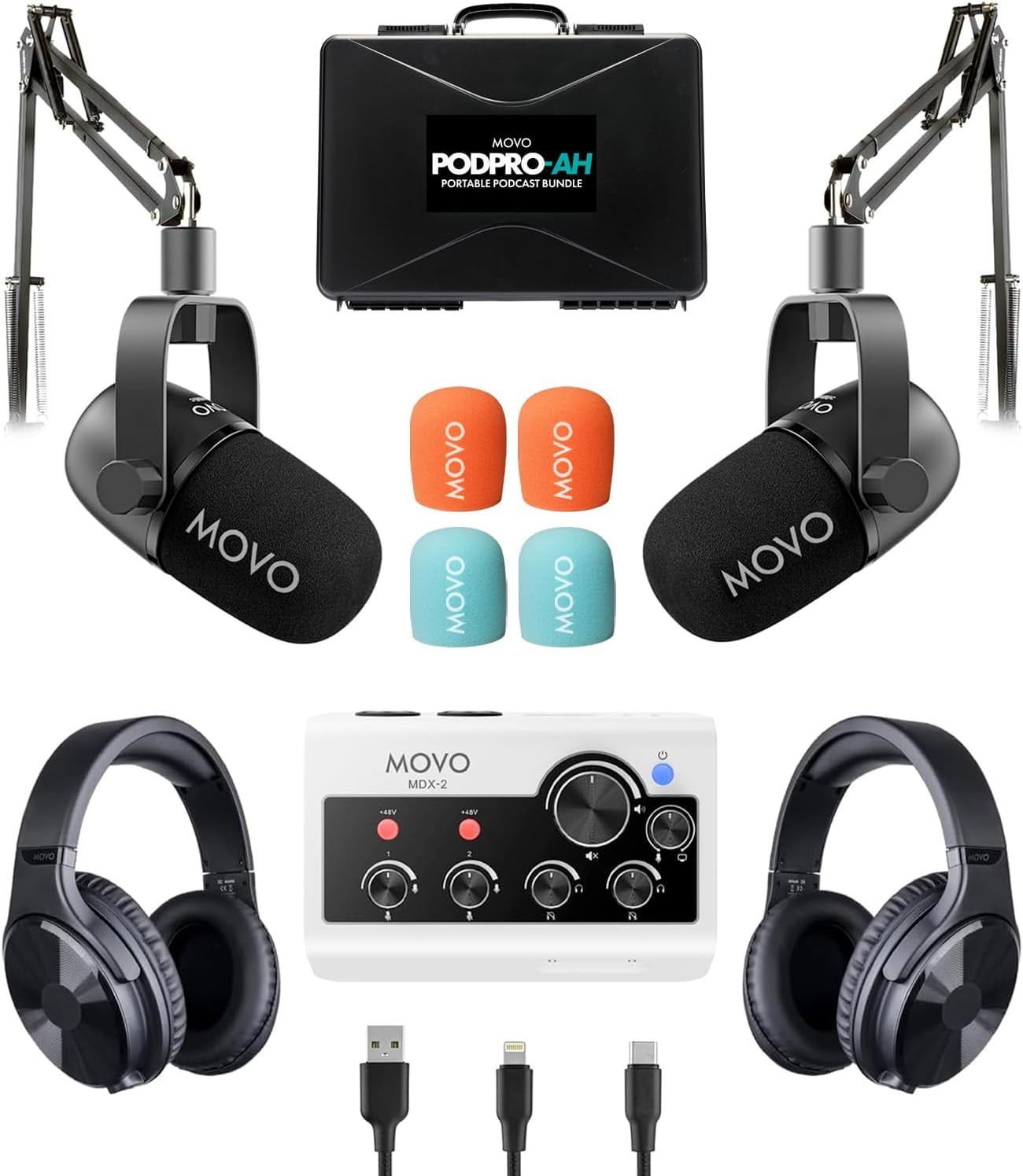 Movo Portable Podcast Equipment Bundle for iPhone/Android Phones ...