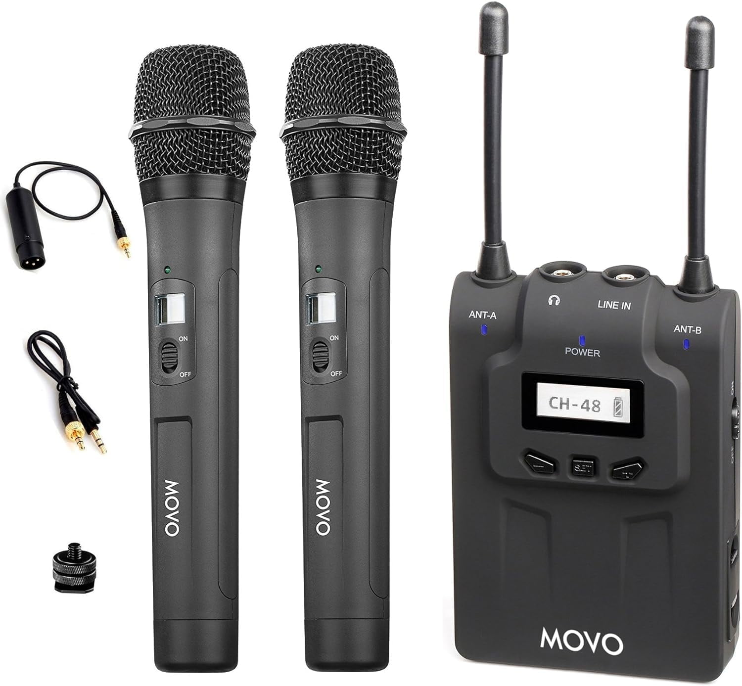 Movo WMIC80 UHF Wireless Handheld Microphone System with 2 Handheld Mics with intergrated ...
