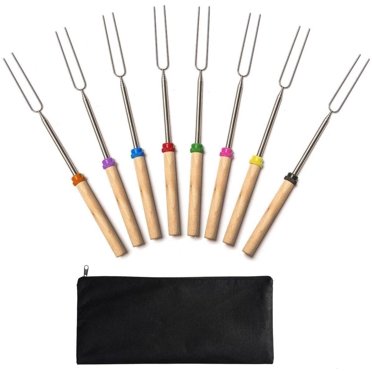 Extendable Marshmallow Roasting Sticks - Set of 8 Telescoping Smores Skewers & Hot Dog Forks ...