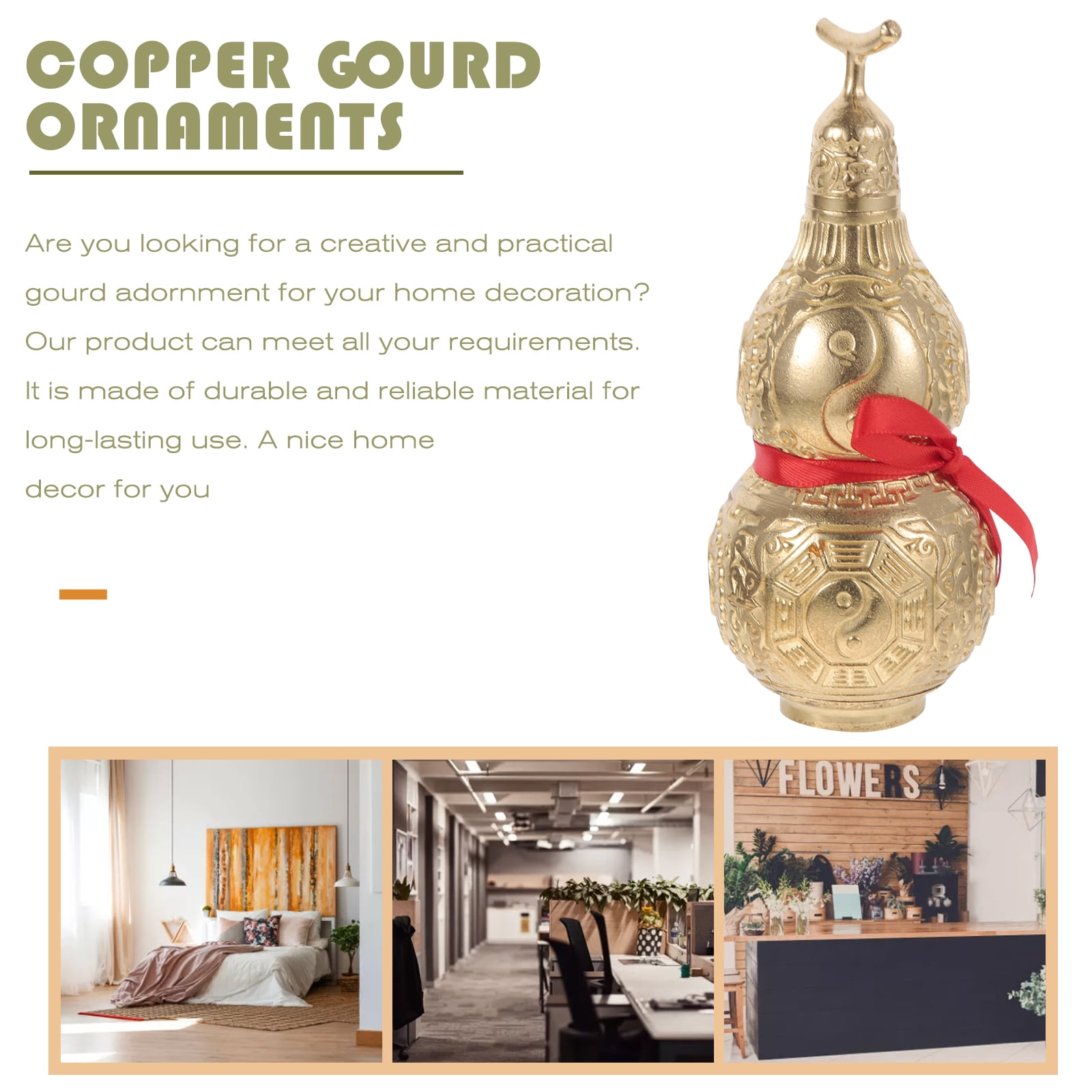 Movtotop Gourd Figurine,Copper Gourd Craft Decor Home Desktop Copper ...