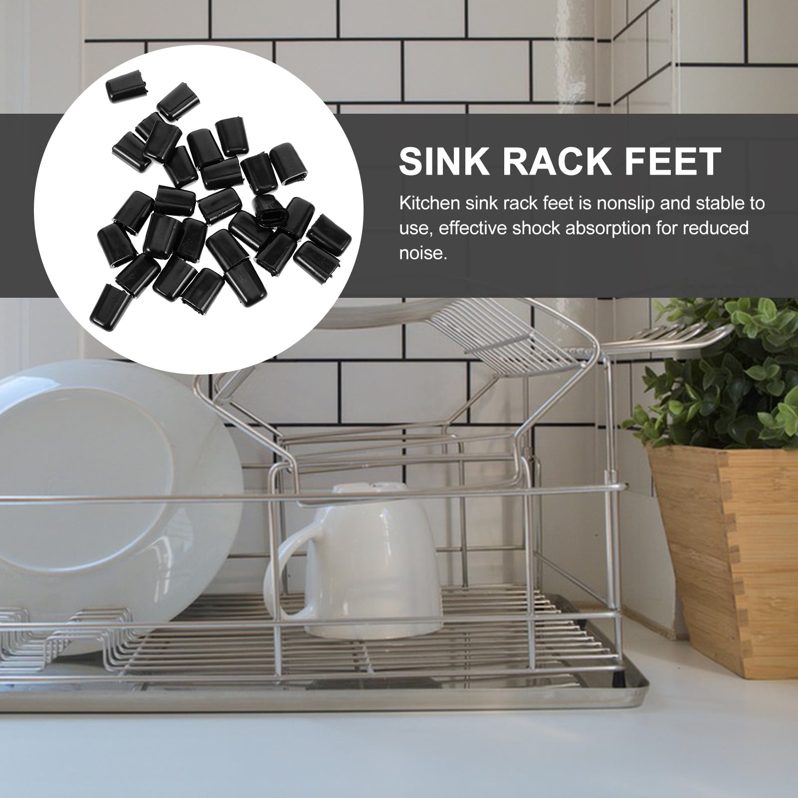 Amosfun 30Pcs Black Sink Rack Feet with PVC Material for Stable Kitchen ...