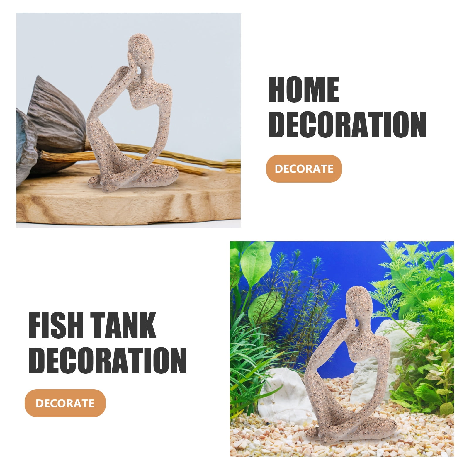Amosfun Sitting Thinker Statue Indoor Decoration Abstract Light Yellow ...