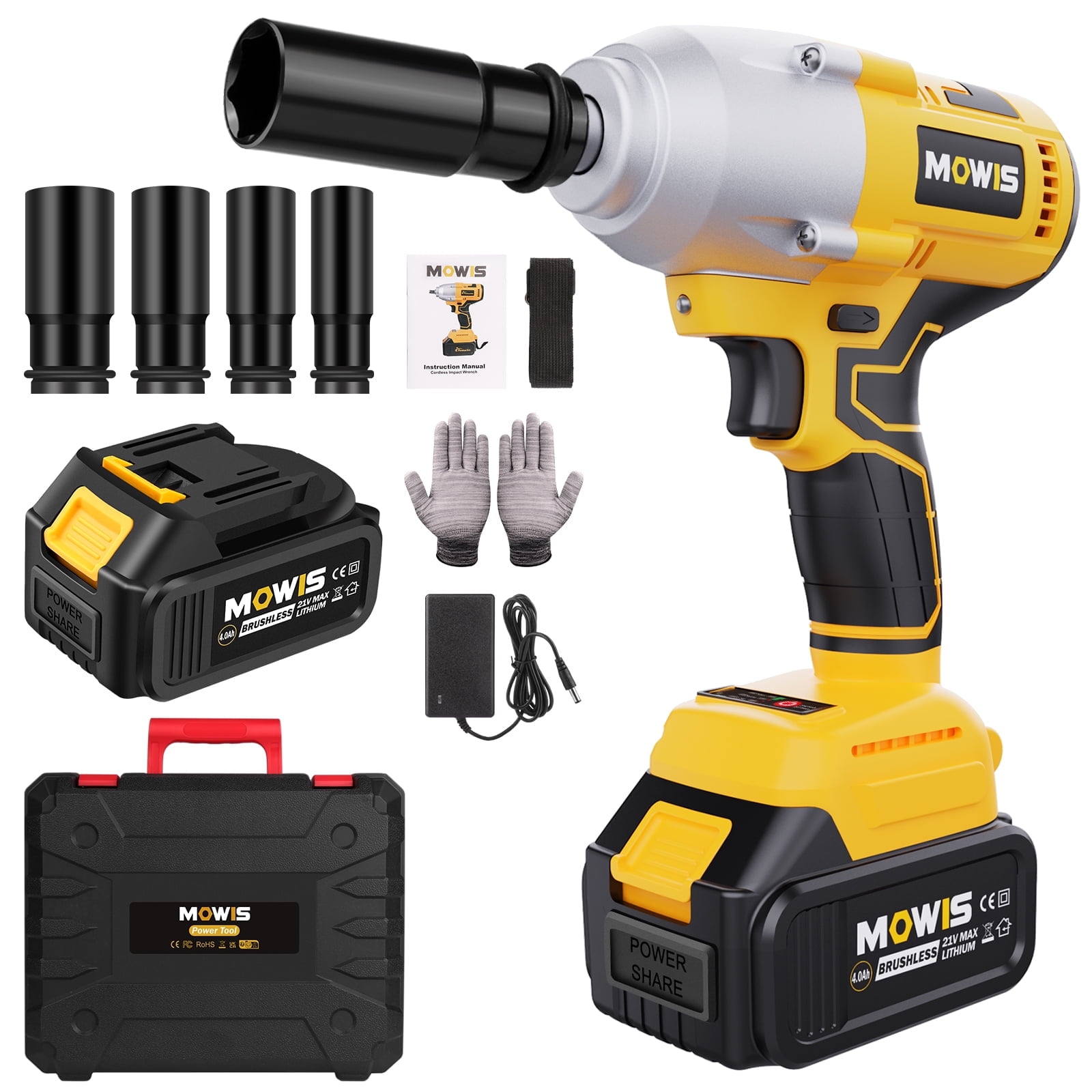 Mowis 1/2" Cordless Power Impact Wrench 515ft-bls (700N.m) High Torque ...