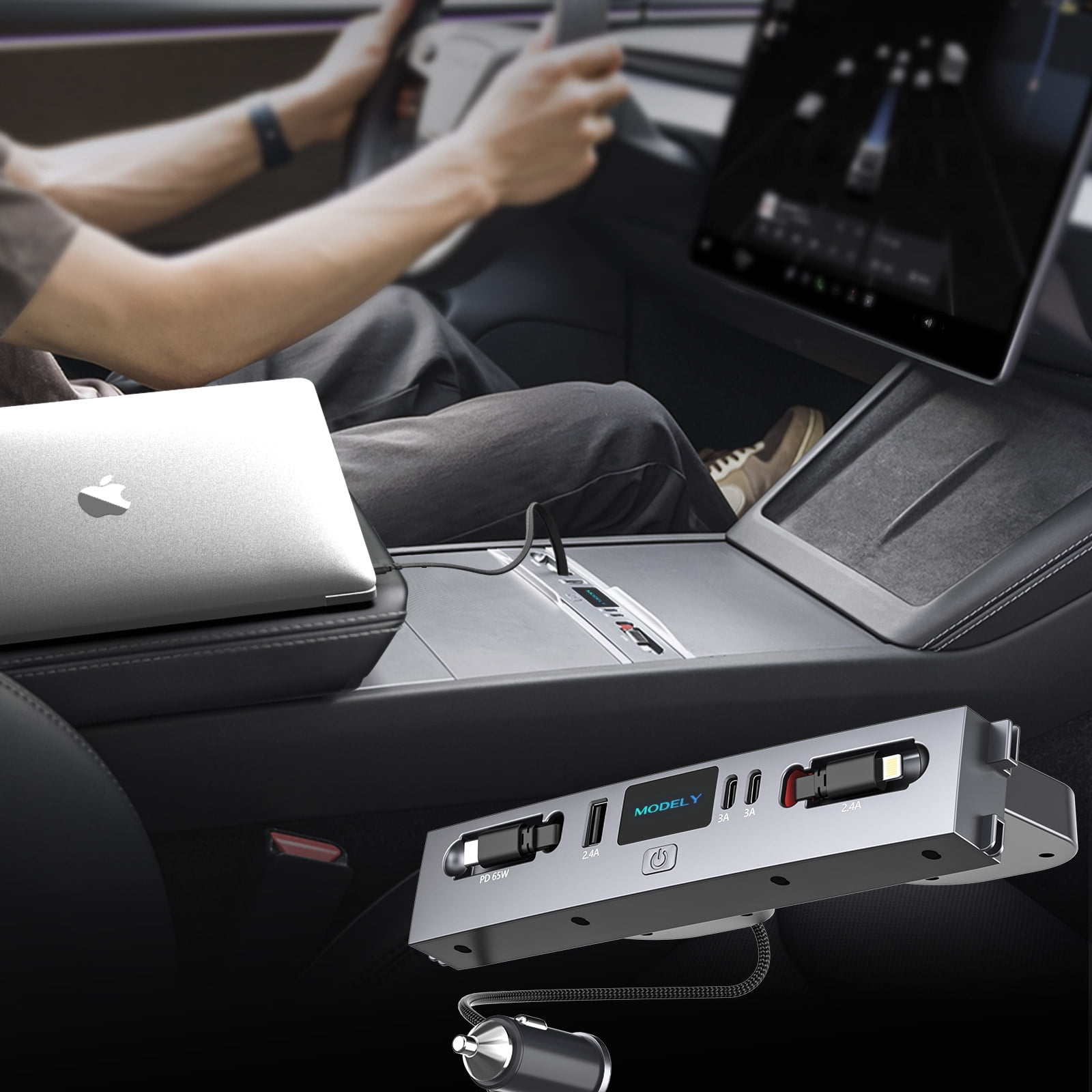 Mowlicas 125W Max Retractable USB Hub, Tesla New Model Y Juniper (2026/ ...