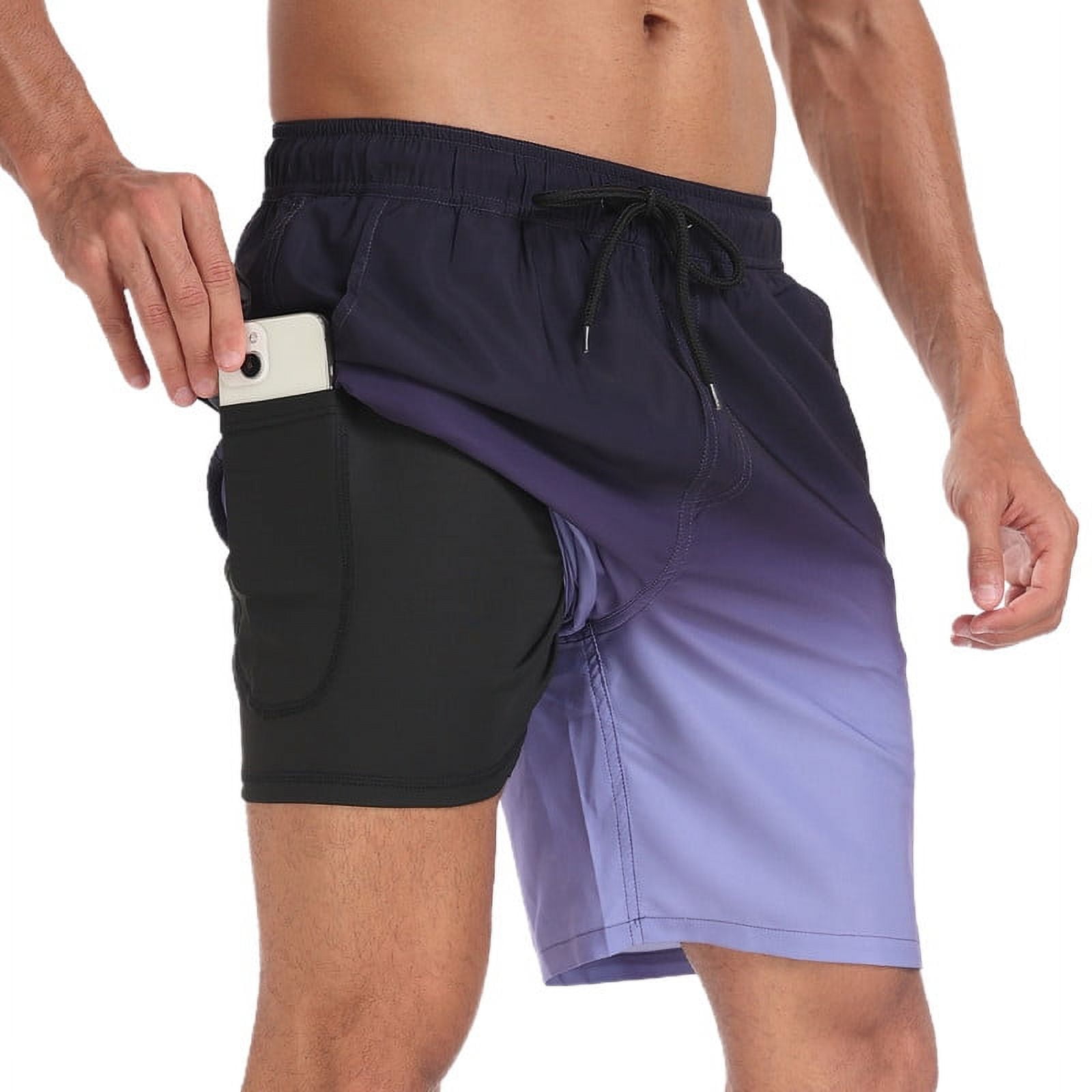 Mowujeit Men's Quick Dry 4-Way Stretch Swim Trunks with Compression ...