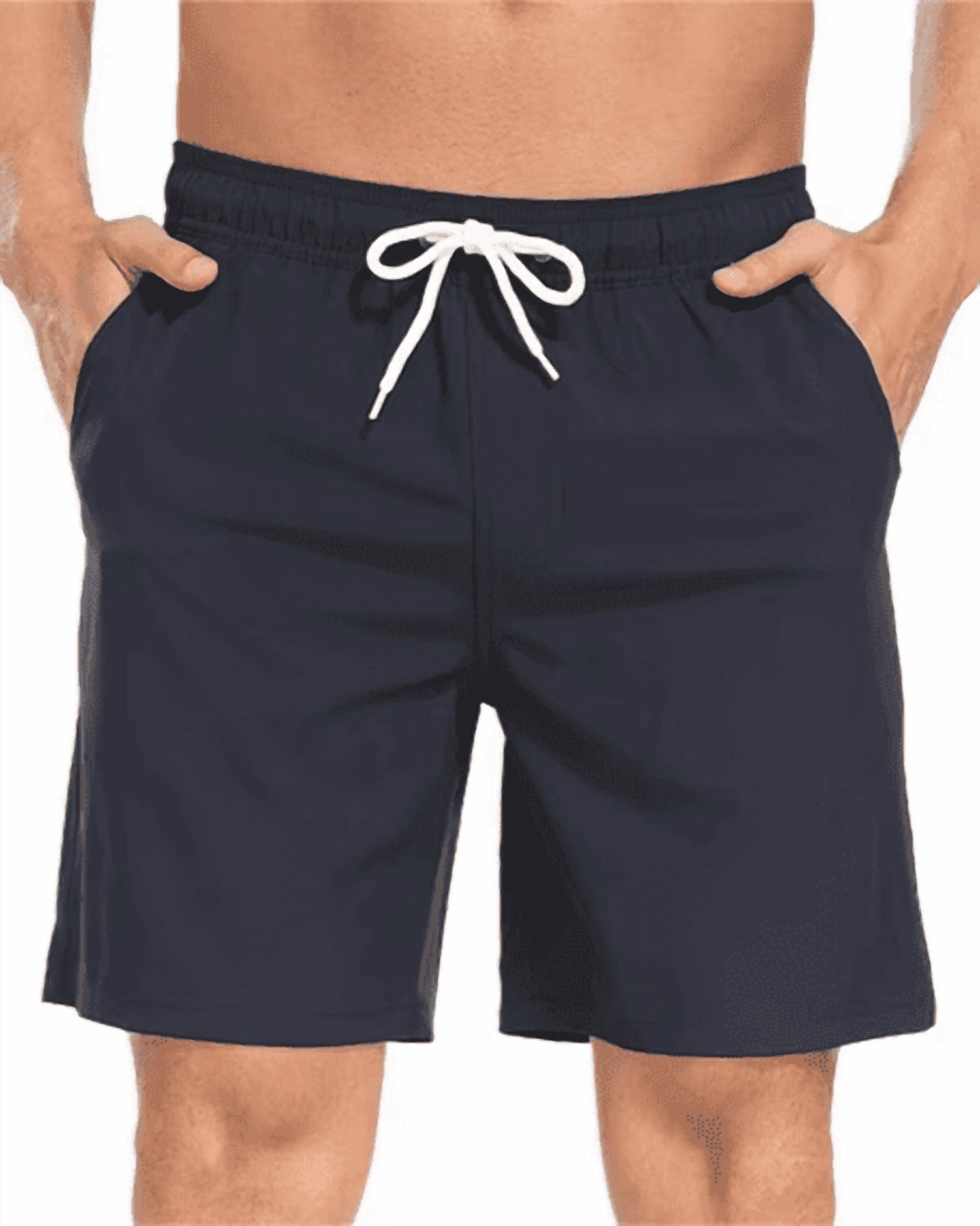 Mowujeit Men's Quick Dry Swim Trunks, Solid Navy, Mesh Liner, Size L ...