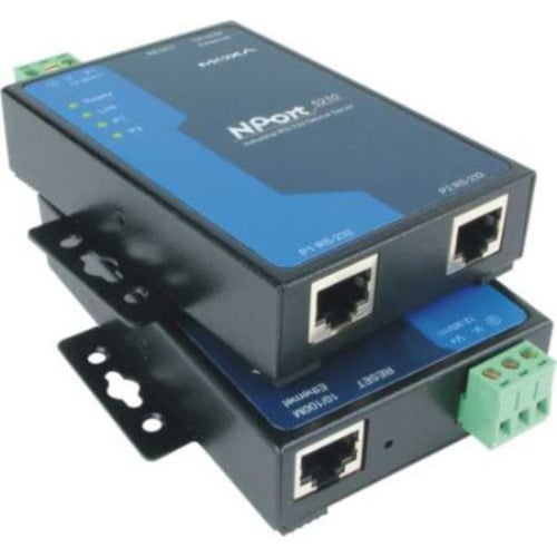 Moxa NPort 5210-T, Device Server, 2 Port RS-232 with 1 Fast Ethernet, -40-75 C, NPort 5000 ...