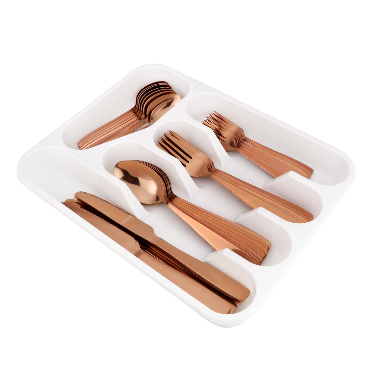 Moxinox 40-Piece Copper 18/0 Stainless Steel Silverware Set with Tray ...