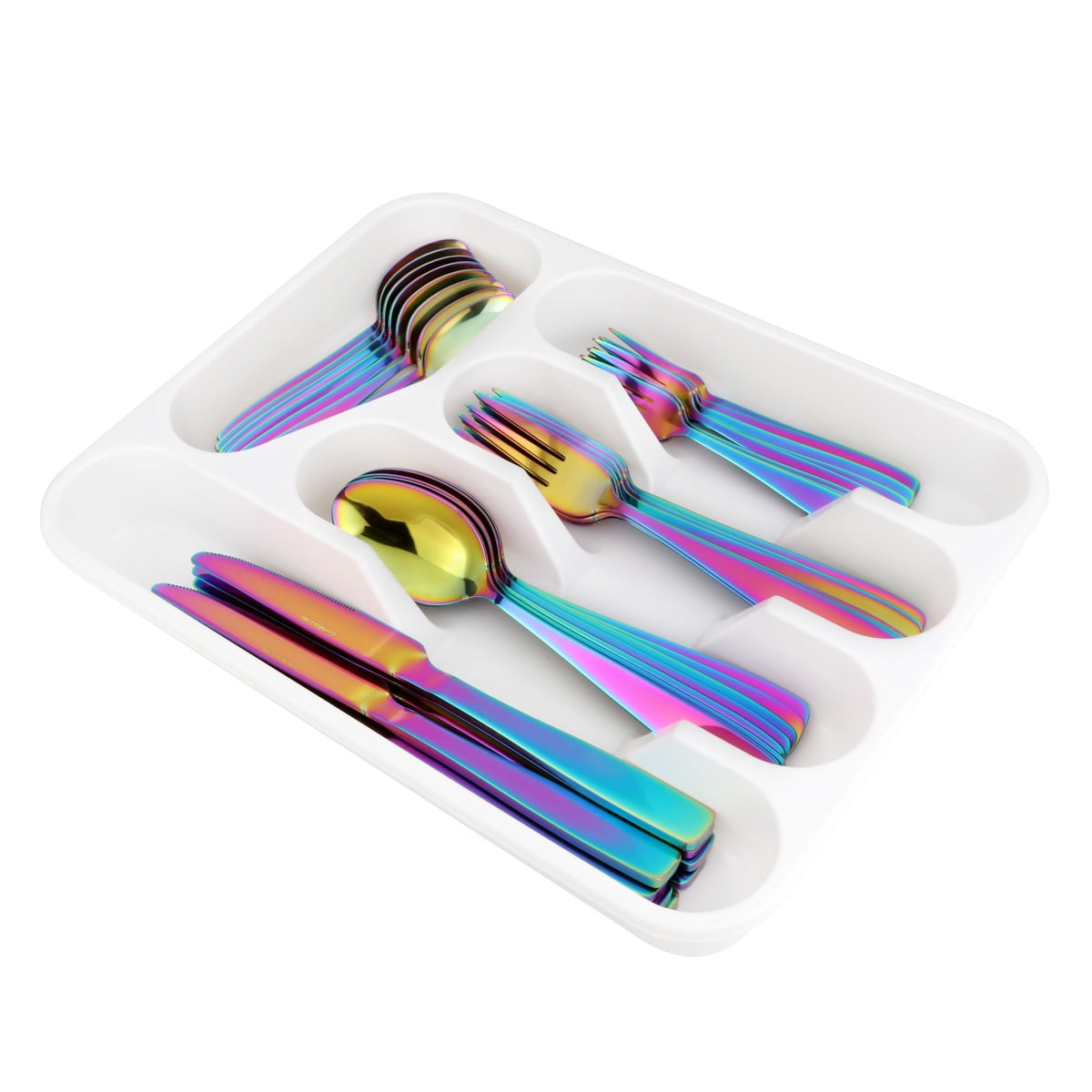 Moxinox 40-Piece Rainbow 18/0 Stainless Steel Silverware Set with Tray ...