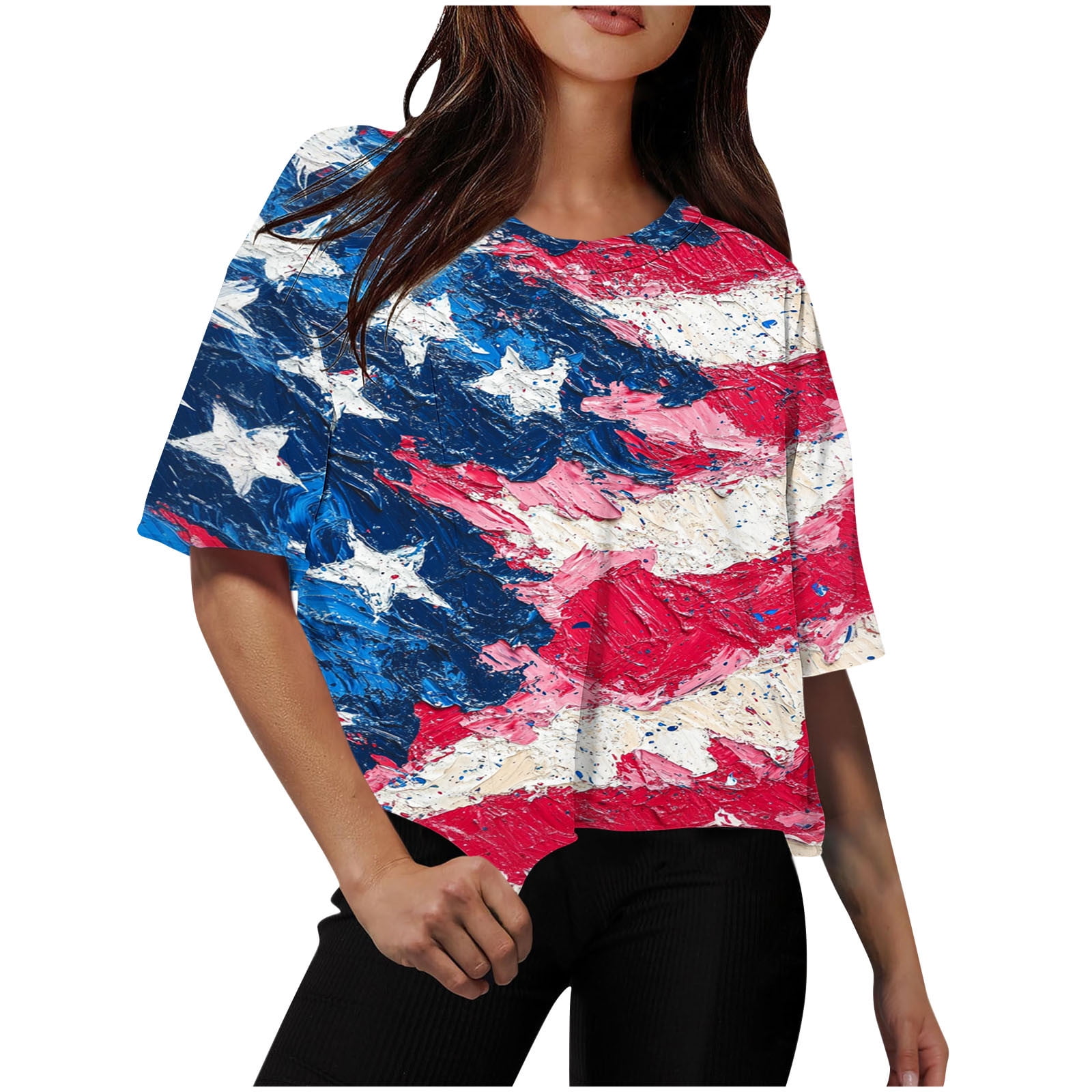 Moxiu 4th of July Shirts Women Crop Top American Flag Oversized ...