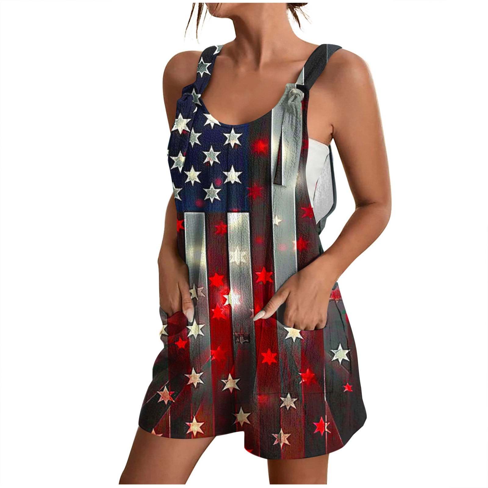 Moxiu American Flag Romper for Women Summer Casual 2025 Jumpsuits Loose ...