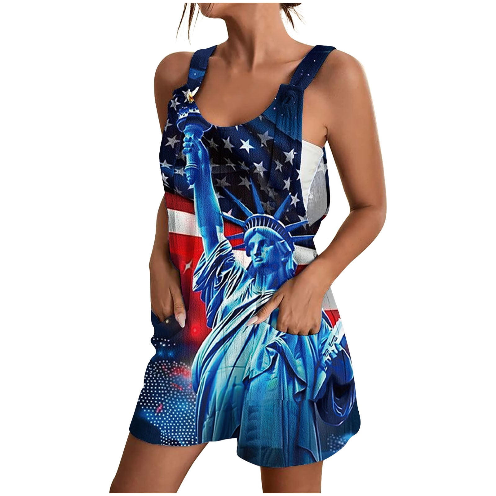 Moxiu American Flag Romper for Women Summer Casual 2025 Jumpsuits Loose ...