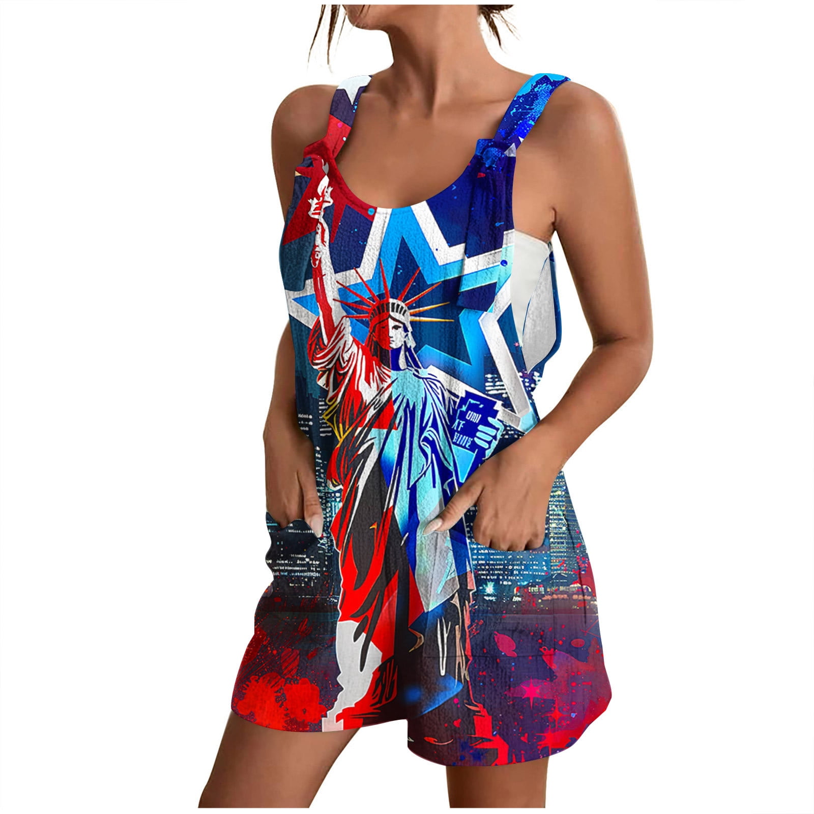Moxiu American Flag Romper for Women Summer Casual 2025 Jumpsuits Loose ...