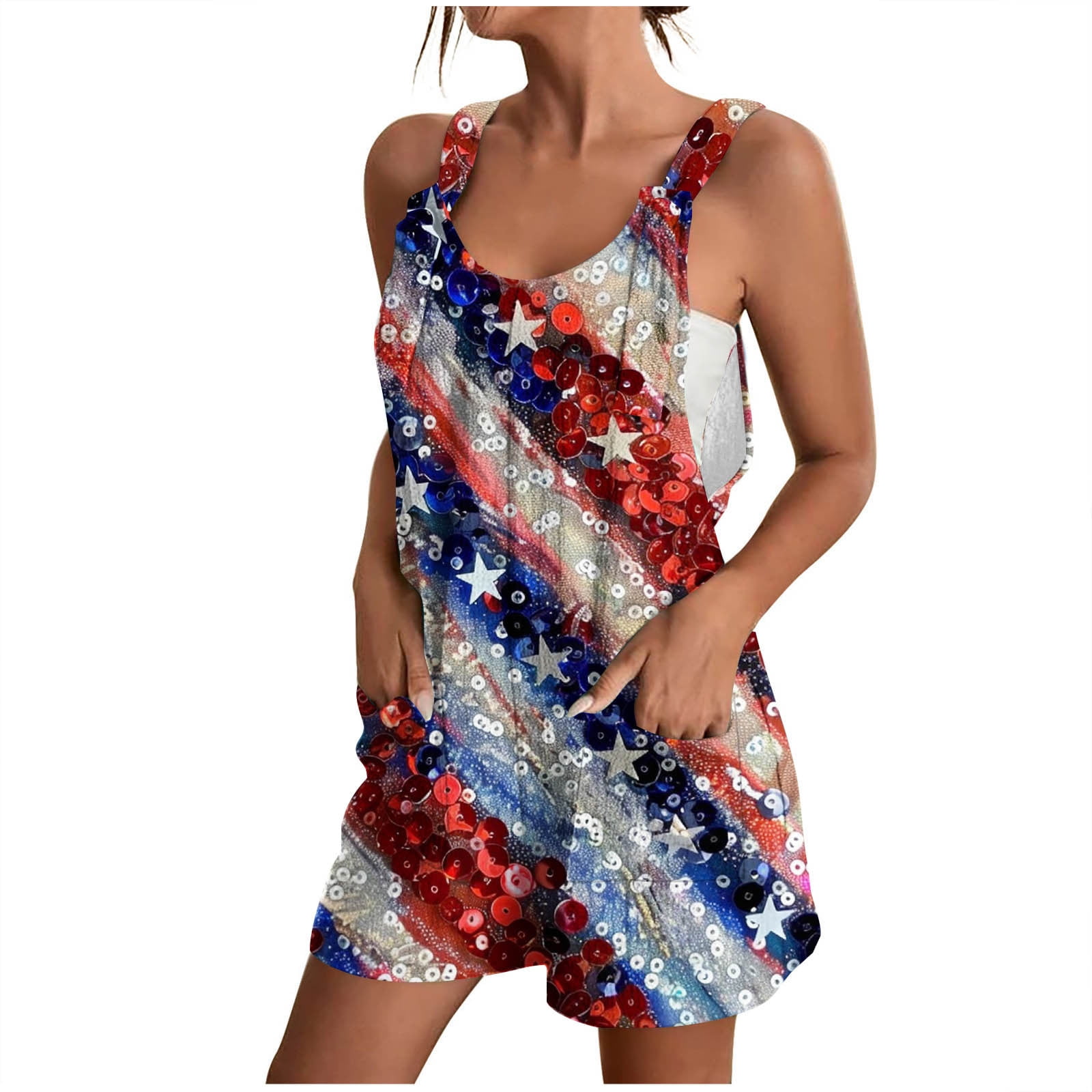 Moxiu American Flag Romper for Women Summer Casual 2025 Jumpsuits Loose ...