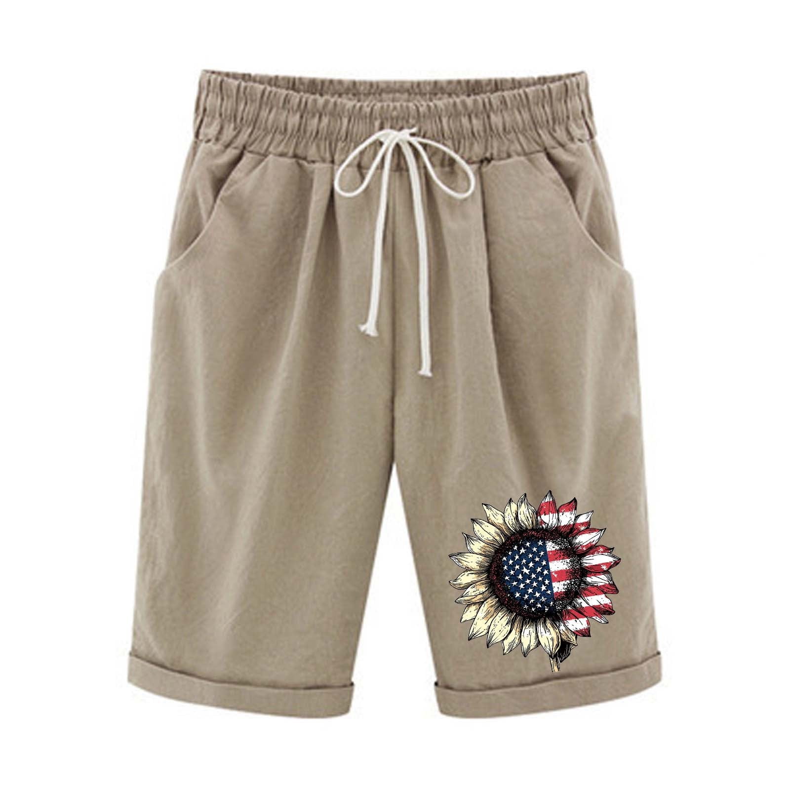 Moxiu Bermuda Shorts for Women with Pocket 4th of July Knee Length ...