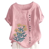 Moxiu Bohemian Tops for Petite Women Short Sleeve Spring Summer Boho ...