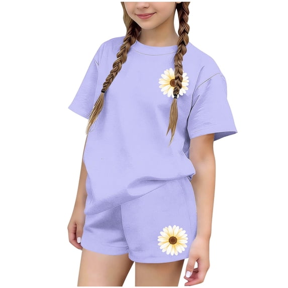 Moxiu Girls 2 Piece Summer Outfits Daisy Print Oversized Short Sleeve ...