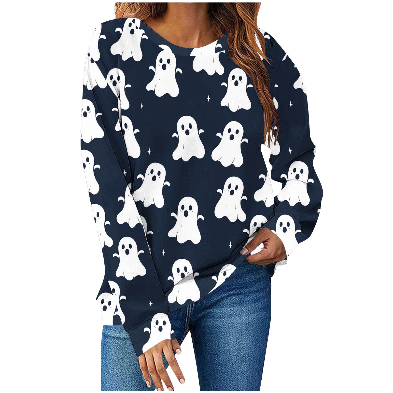 Moxiu Halloween Ghost Sweaters for Women Spooky Season Funny Long ...