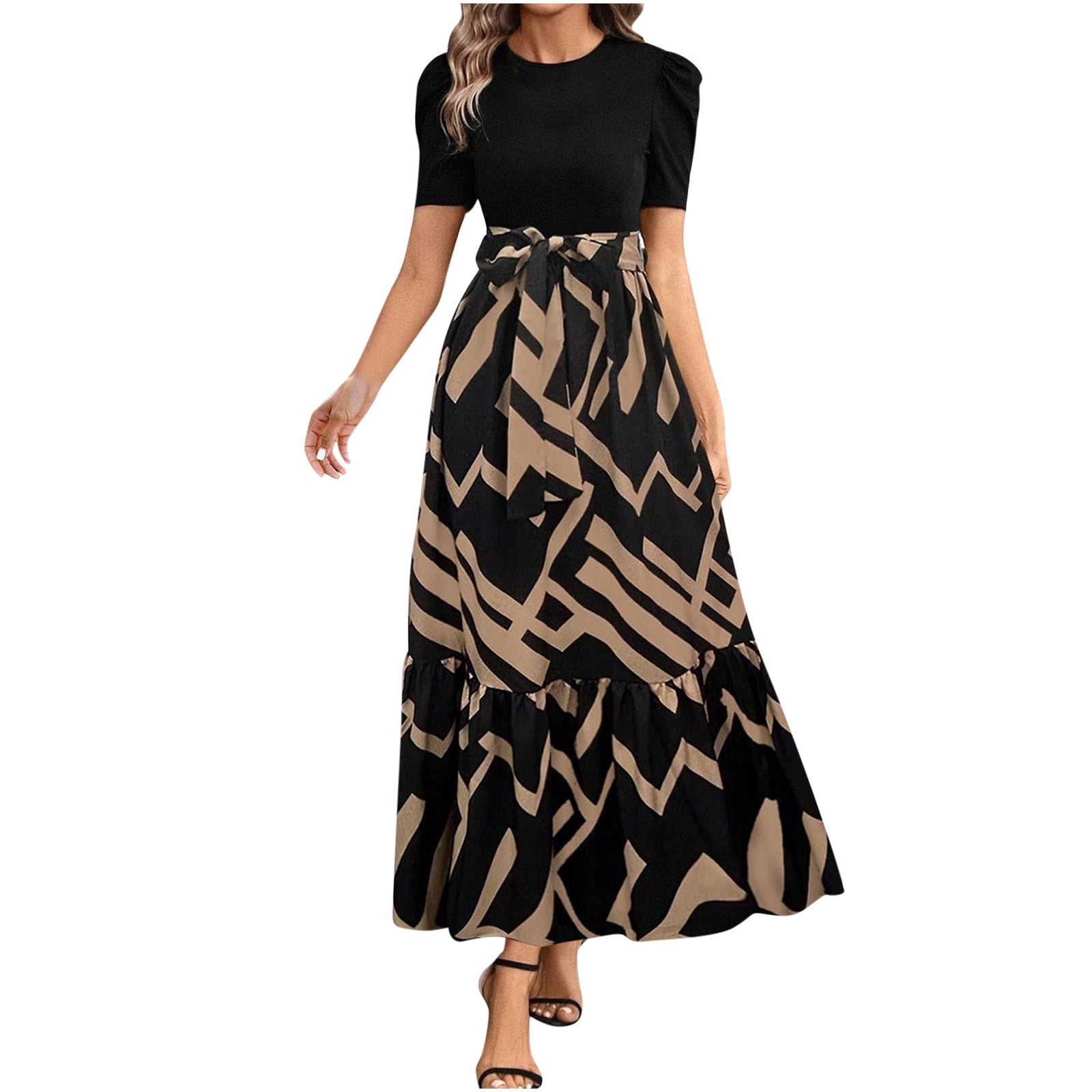 Moxiu Long Floral Dresses for Women 2025 Elegant Boho Tie Belted ...